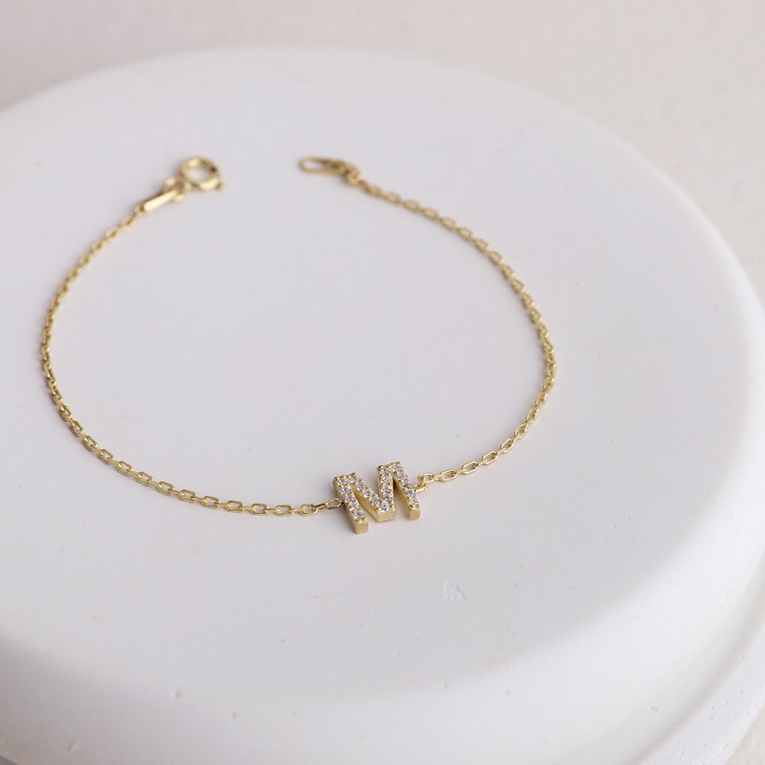 Personalized Initial Bracelet: Sterling Silver CZ Diamond Birthstone ...