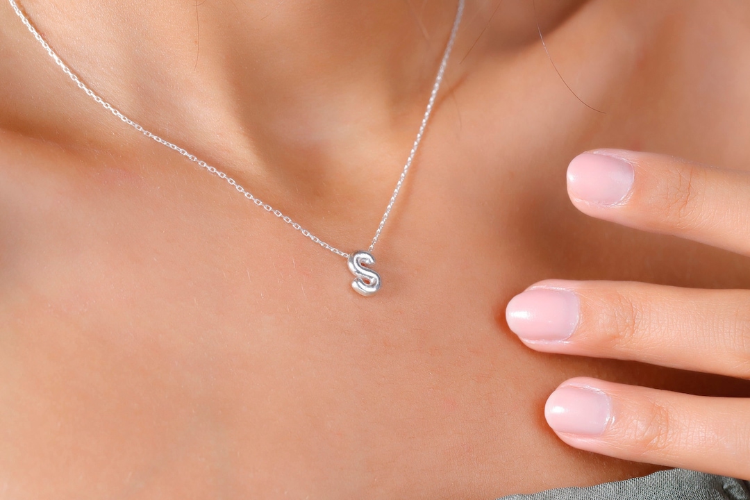 925 Sterling Silver Initial Necklace, Custom Bubble Letter Pendant - Etsy