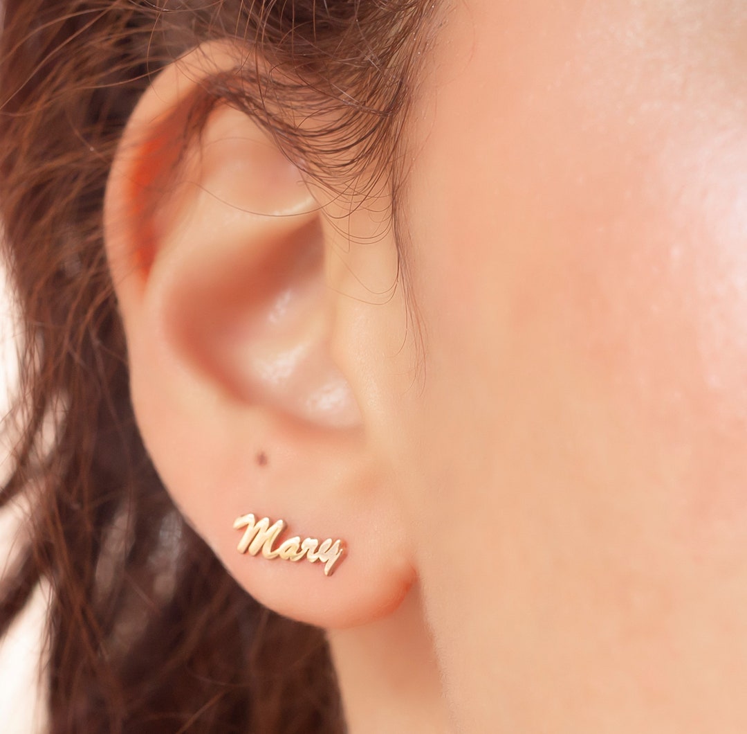 Custom Name Earrings Personalized Earrings Silver Stud Earrings Name Earrings Solid Gold Dainty Earrings Studs Customized Gift for Her Etsy