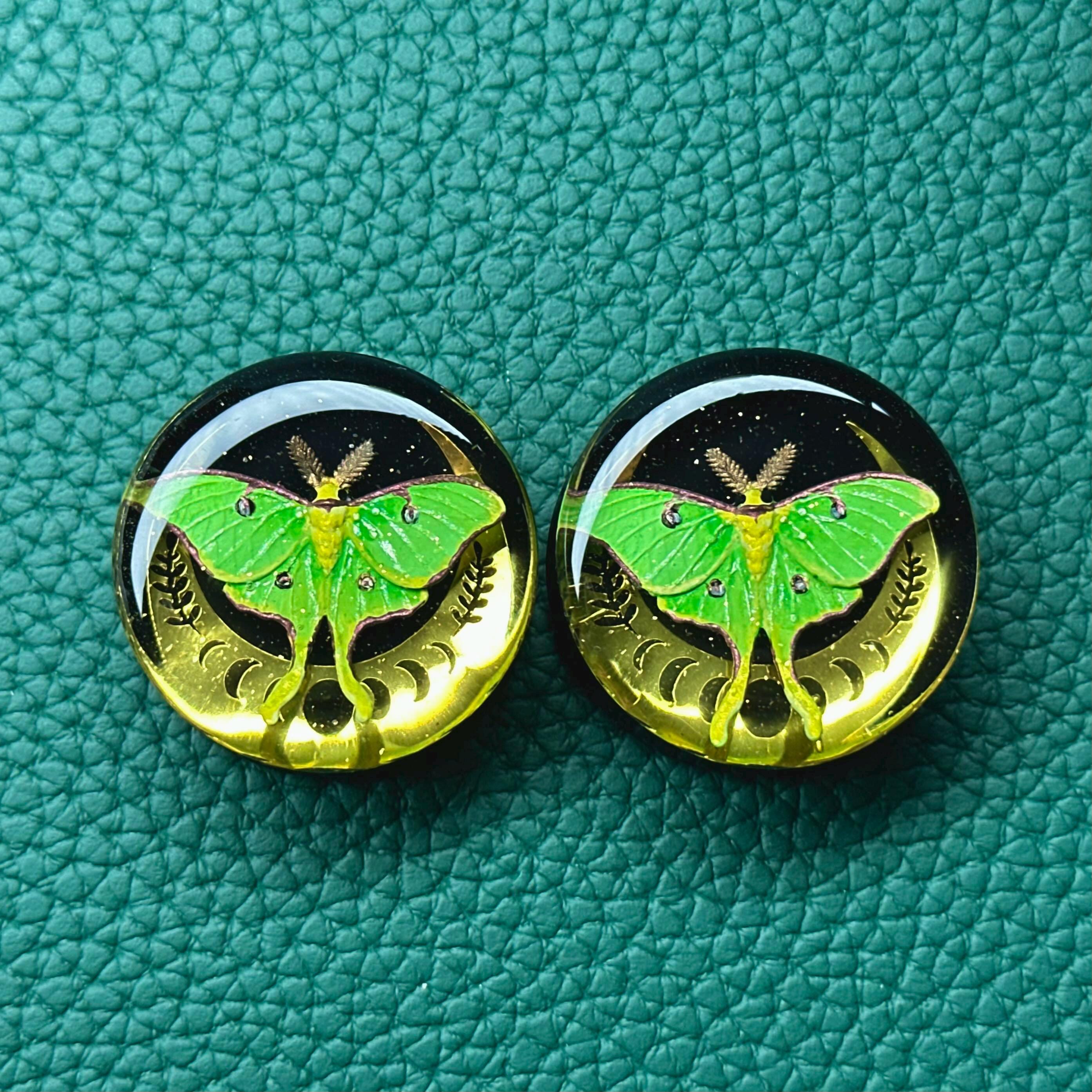 Lunar Moth Resin Plugs, Gold Moon Phase Gauges, Handpainted - Etsy