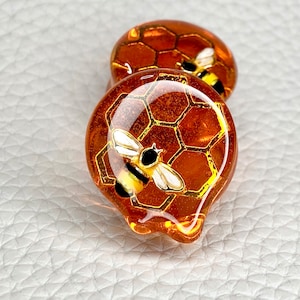 Honey Bee Plugs 19mm-25mm With Bee's Honeycombs, Dripping Honey, Pair ...