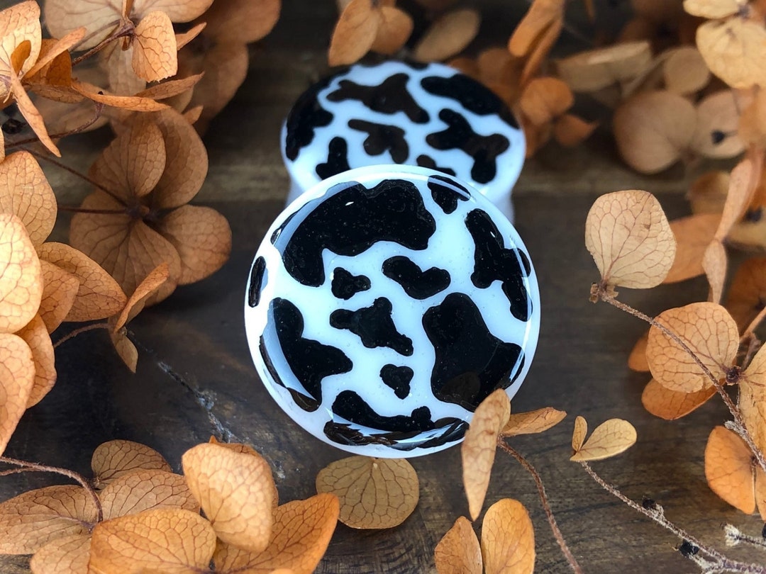 Pair 8mm-50mm Plugs, Plug With Cow Pattern, Double Flared Plugs ...