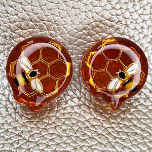 Honey Bee Plugs 19mm-25mm With Bee's Honeycombs, Dripping Honey, Pair ...