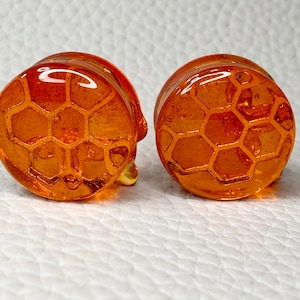 Honey Bee Plugs 19mm-25mm With Bee's Honeycombs, Dripping Honey, Pair ...
