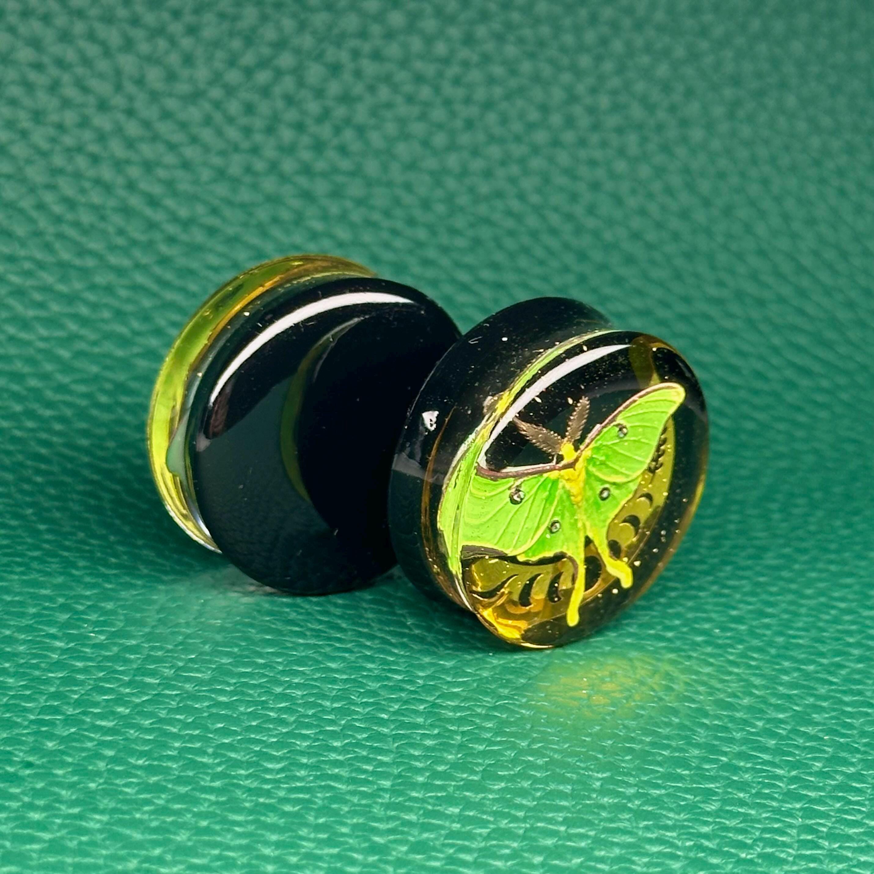 Lunar Moth Resin Plugs, Gold Moon Phase Gauges, Handpainted - Etsy