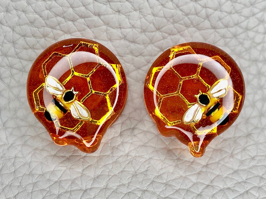 Honey Bee Plugs 19mm-25mm With Bee's Honeycombs, Dripping Honey, Pair ...