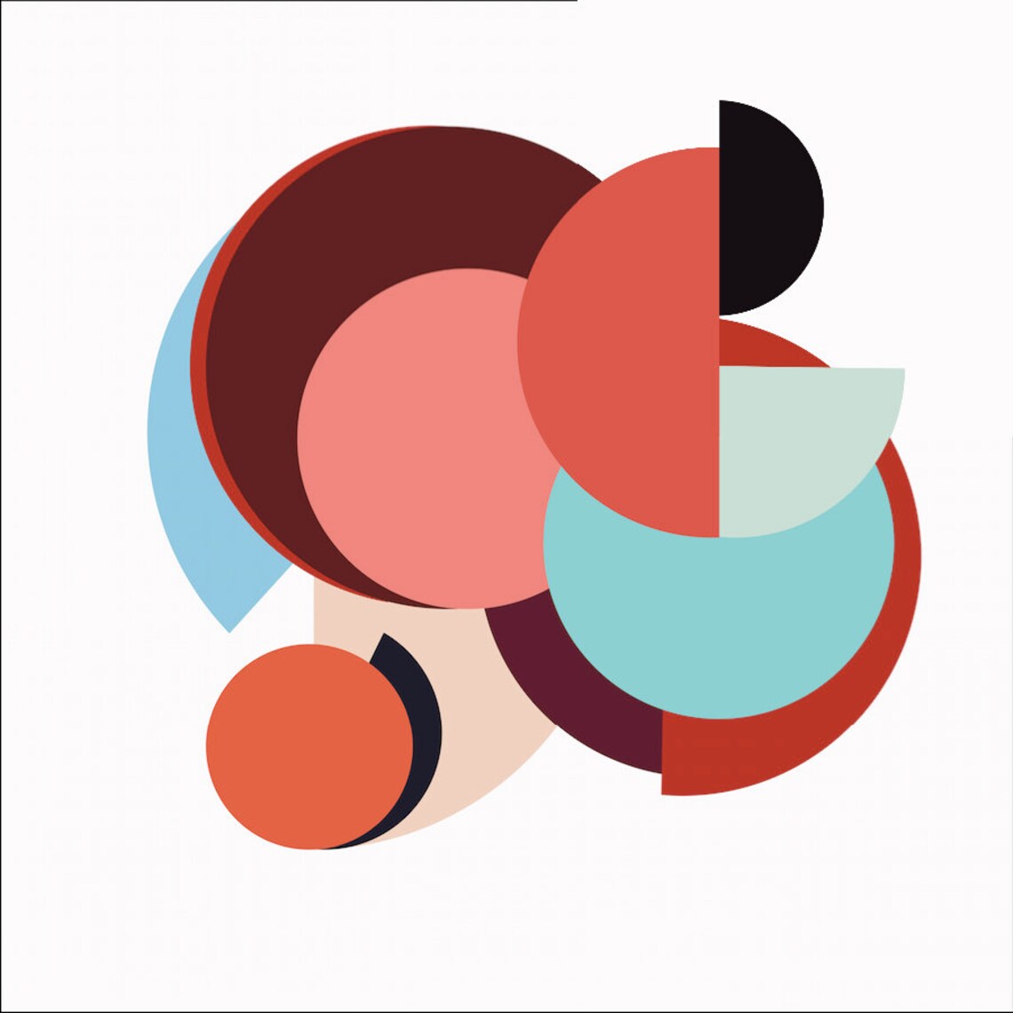 Geometric wall art circle shapes poster colourful art print | Etsy