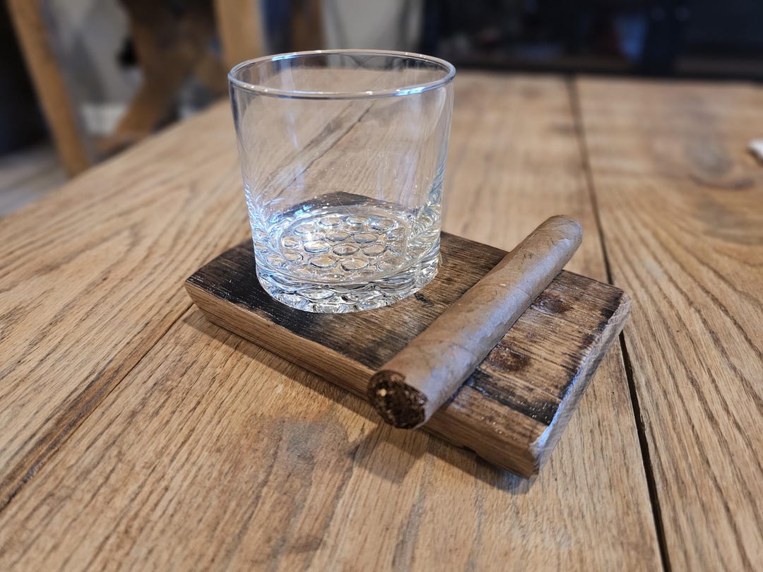 Glass and Cigar Coaster From Bourbon Whiskey Barrel Wood Holder Rest ...