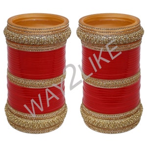 Bridal Dulhan Punjabi Choora Diamond Designer Maroon Chuda Stone Indian ...