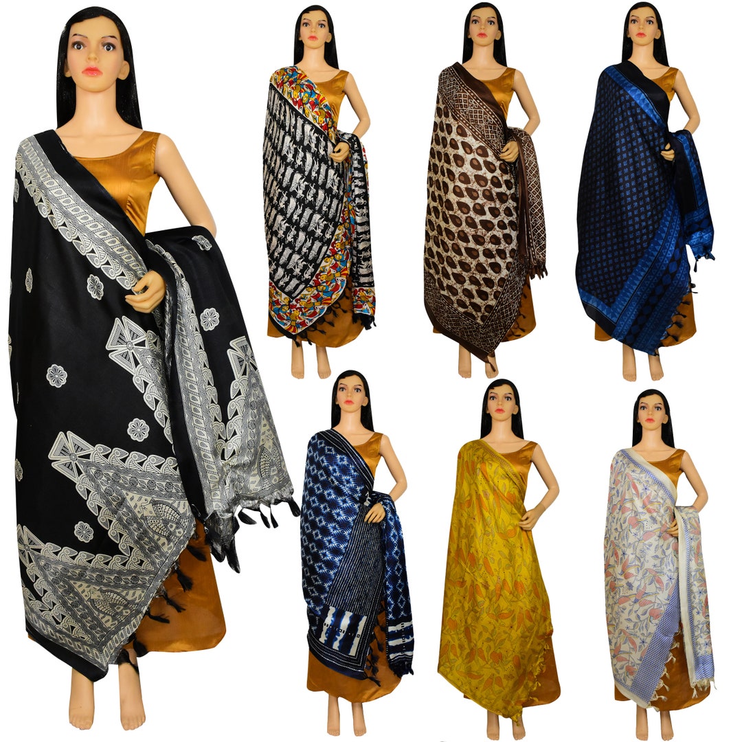 Dupatta Long Printed, Beautiful Design Ethnic Silk Blend Shawls, Scarf ...