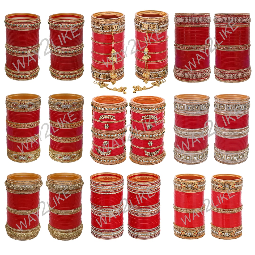 Bridal Dulhan Punjabi Choora Diamond Designer Maroon Chuda Stone Indian ...