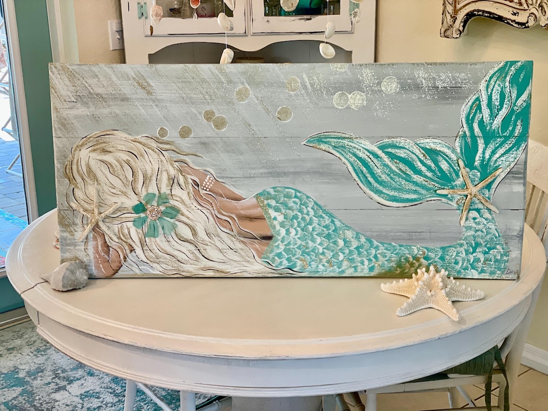 Mermaid Laying Down With Blonde Hair Aqua Tail - Etsy