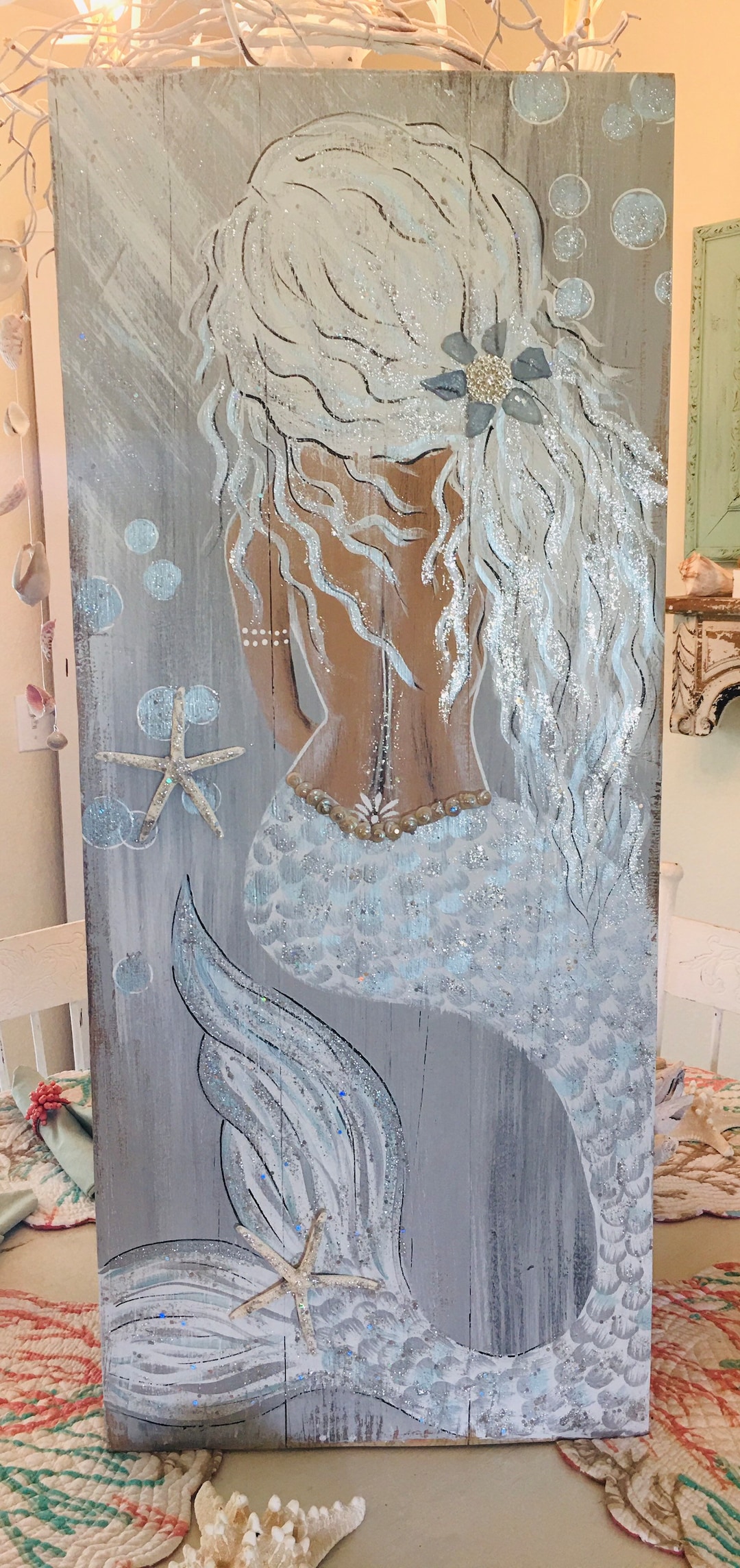 Original Christmas Mermaid Painting on Wood - Etsy