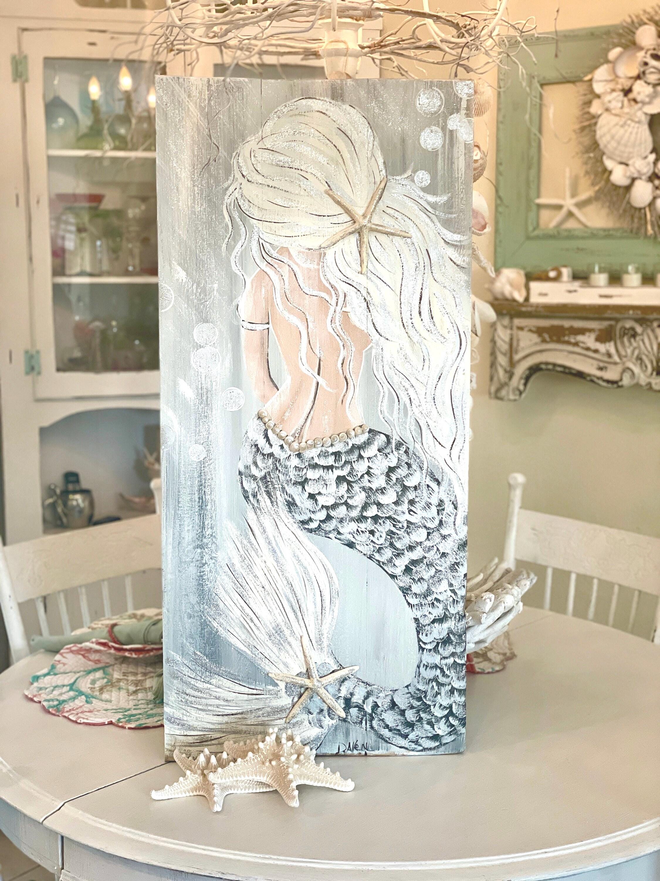 Mermaid Original Hand Painting on Wood in Chrome Silver and Black!! - Etsy