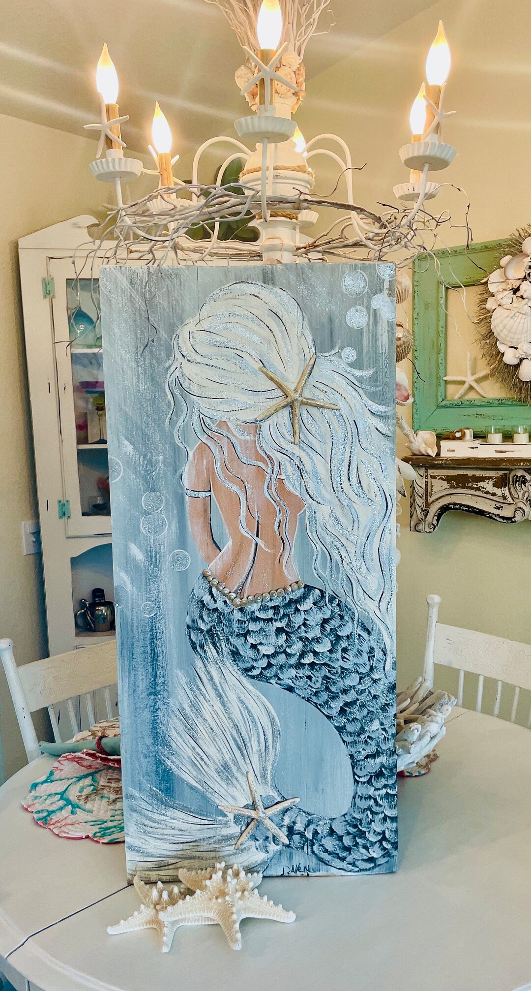 Mermaid Original Hand Painting on Wood in Chrome Silver and Black!! - Etsy