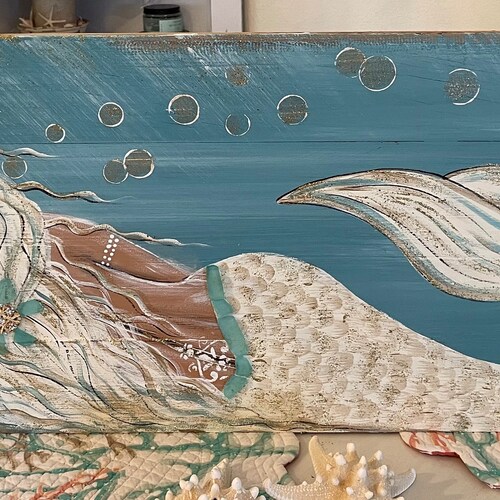 Mermaid Laying Down in Ivorys and Blues - Etsy