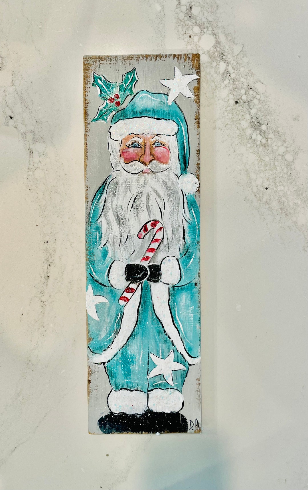 Original Coastal Aqua Santa Painting - Etsy