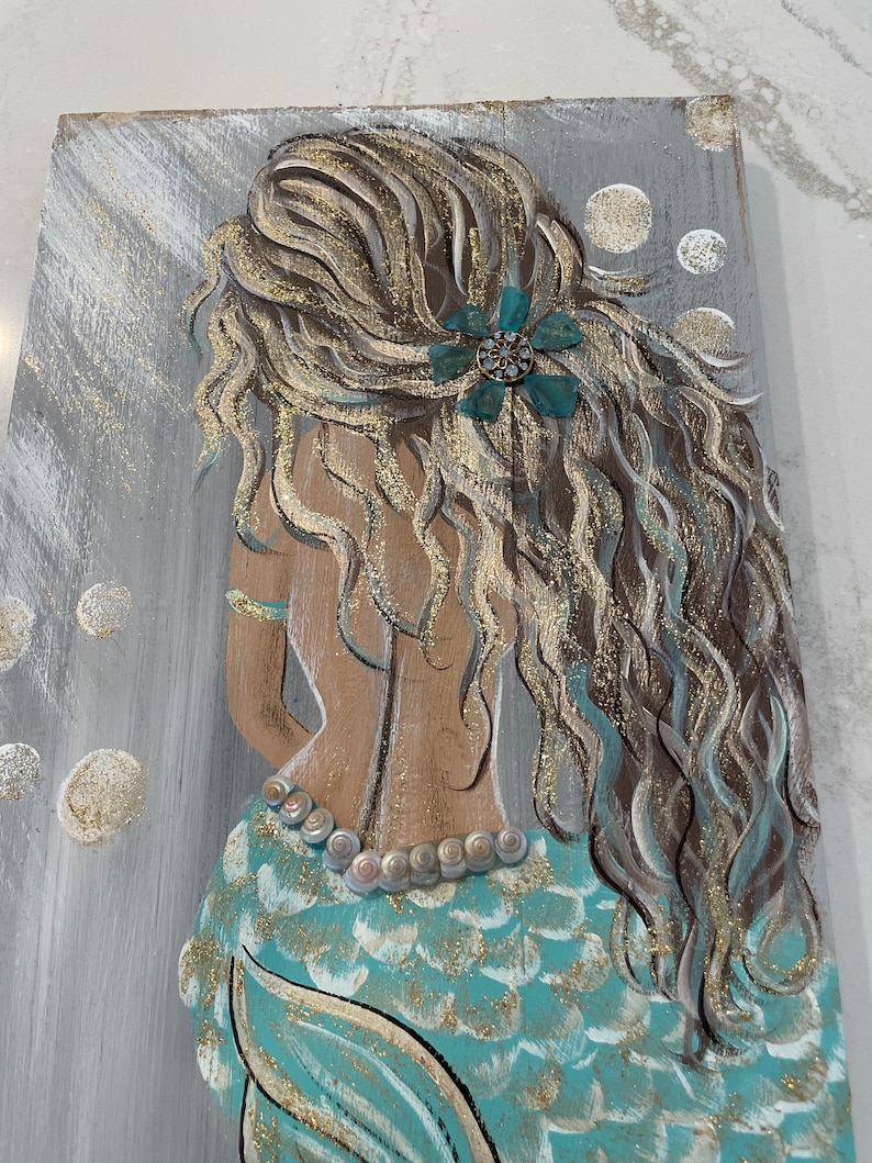 Aqua Blue Mermaid on Wood - Etsy