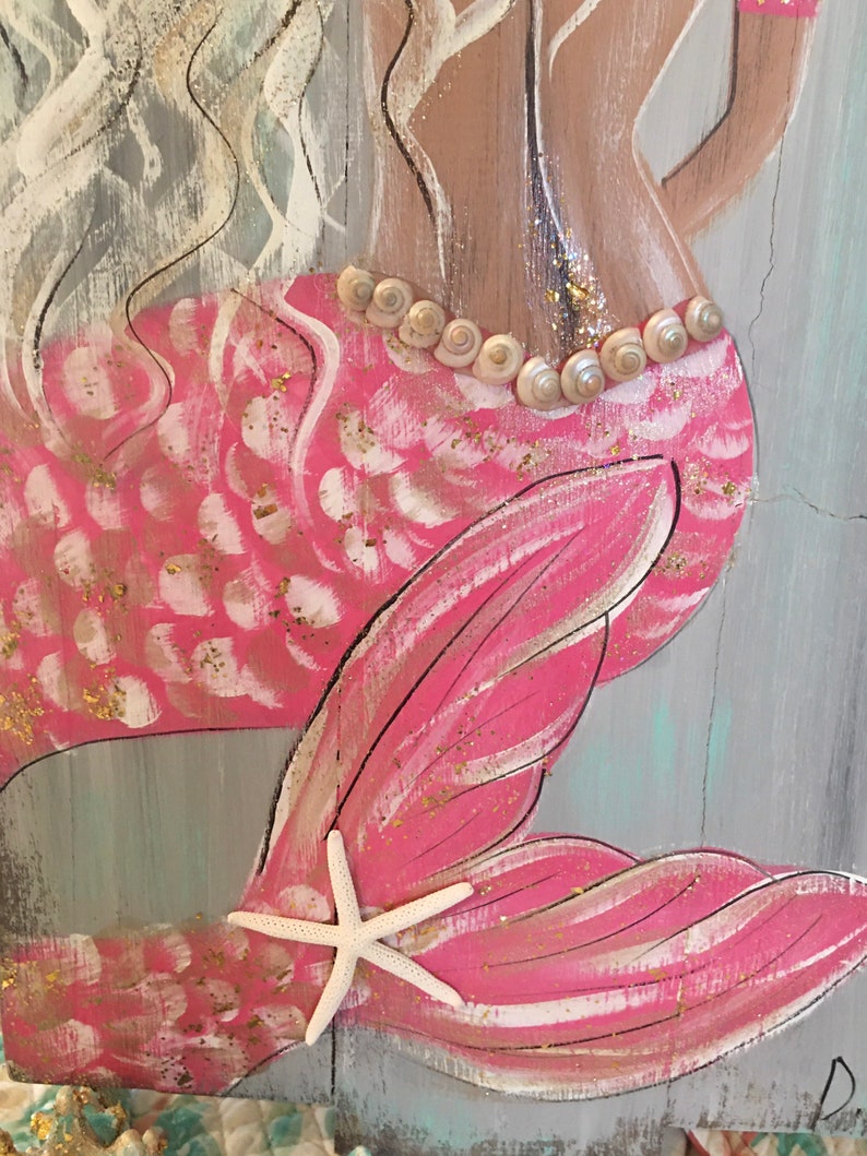 Pink Mermaid on Wood Original Painting. - Etsy