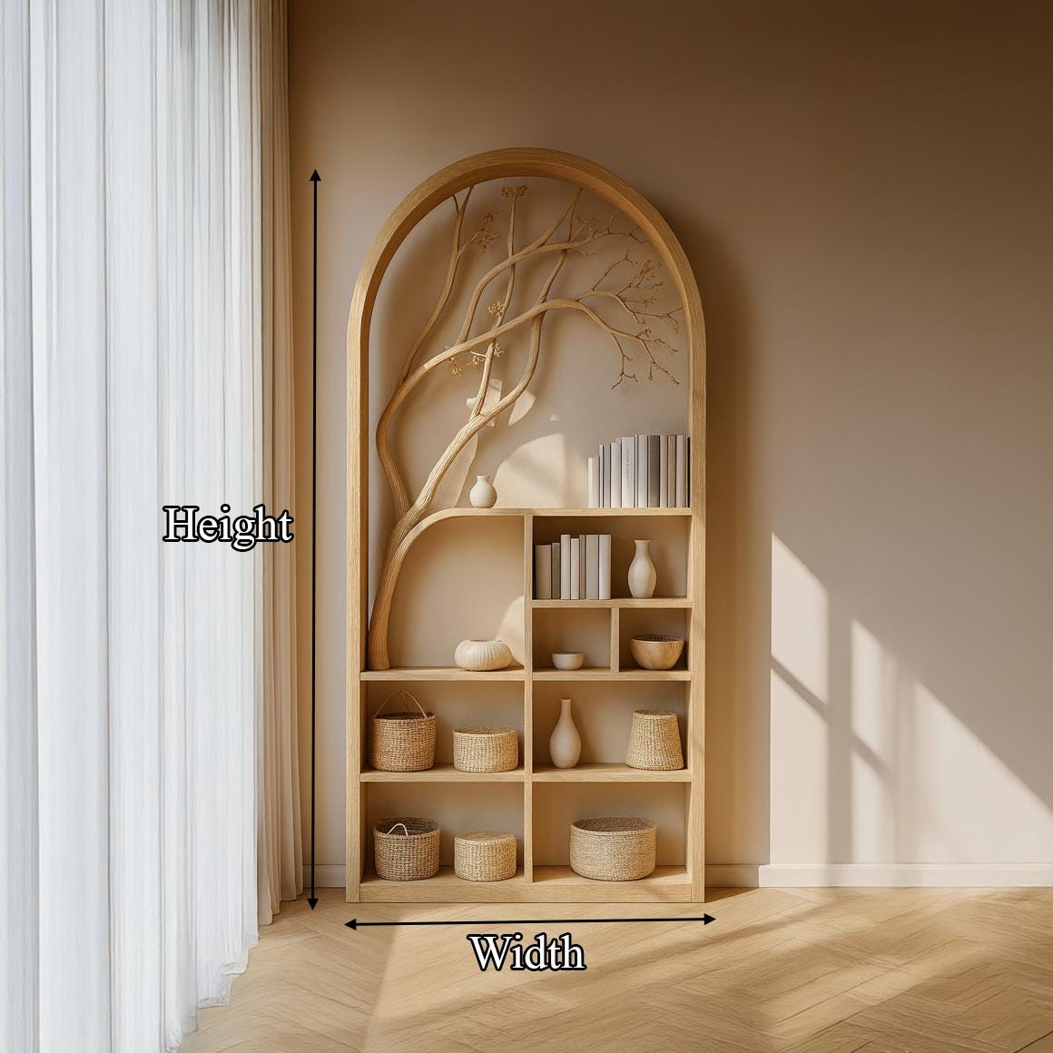 Rustic Arch Wooden Bookcase With Custom Branch Design, Unique Solid ...