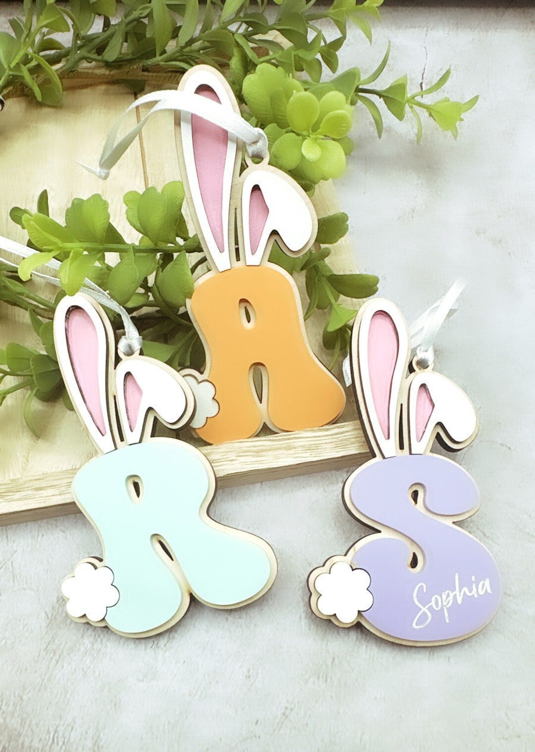 Initial Bunny Easter Tag Bunny Name Tag Easter Custom Tag Little Kid ...
