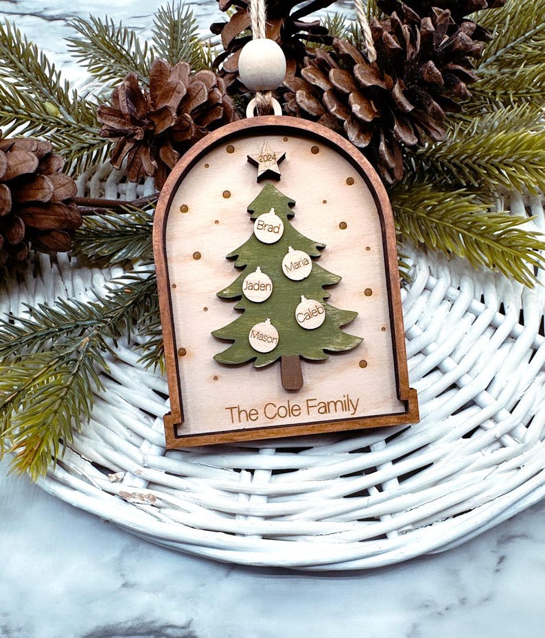 Vintage Family Christmas Tree / Rustic Christmas Ornament / Annual ...