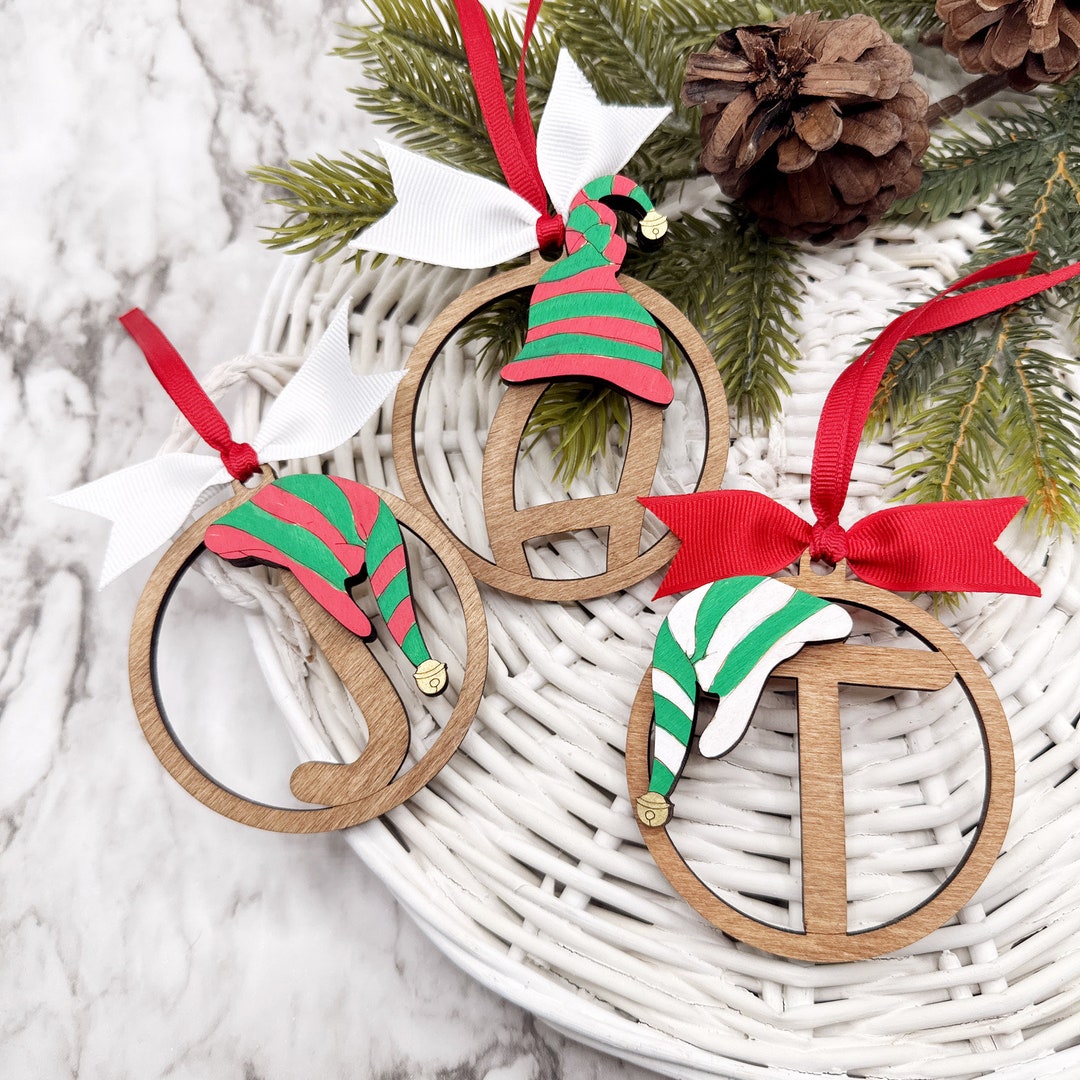 Elf Monogram Christmas Ornament - Elf Name Tag - Christmas Custom Tag ...