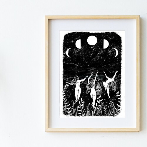 Witchy Art Print Dancing Print Wild Women Art Moon Phase - Etsy