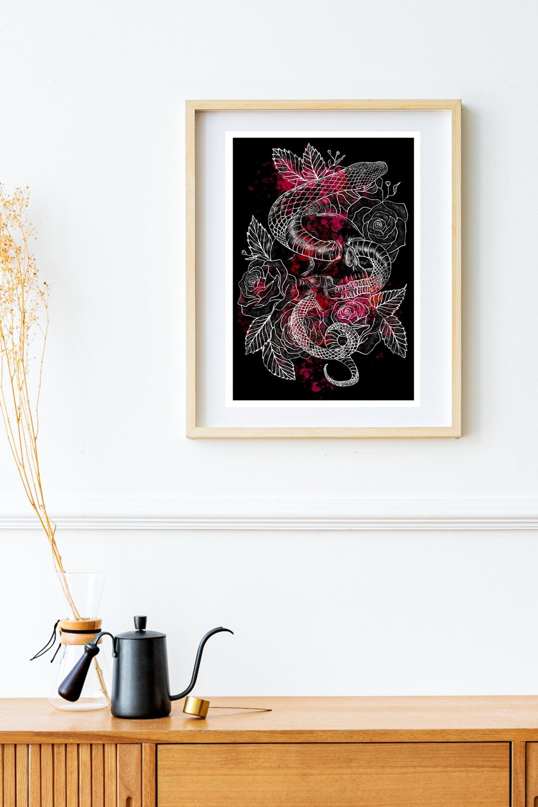 Goth Art Print, Skull Print, Roses Art Print, Goth Home Decor, Pagan ...