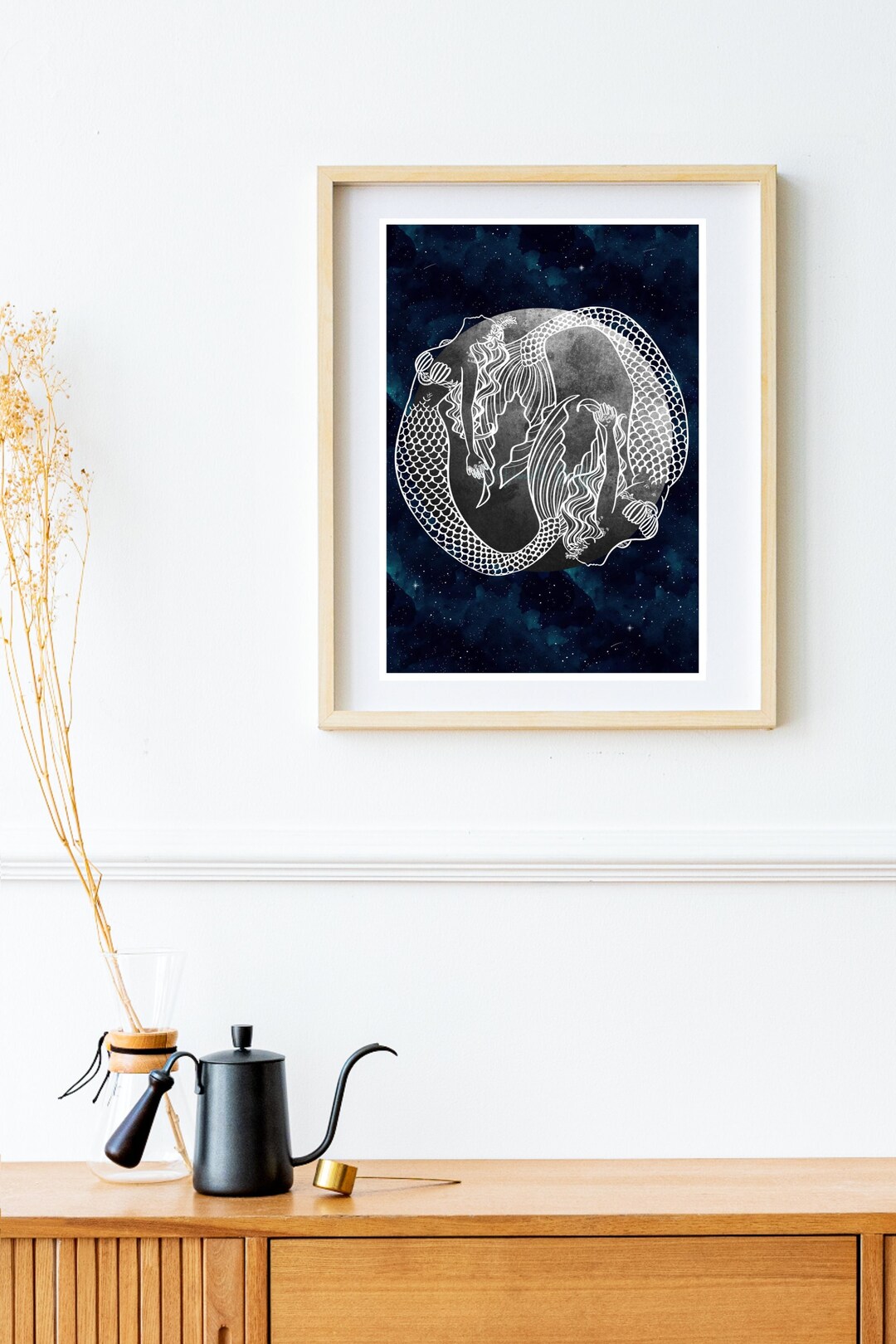 Mermaid Print, Yin Yang Wall Art, Mermaid Gifts for Girls, Full Moon ...
