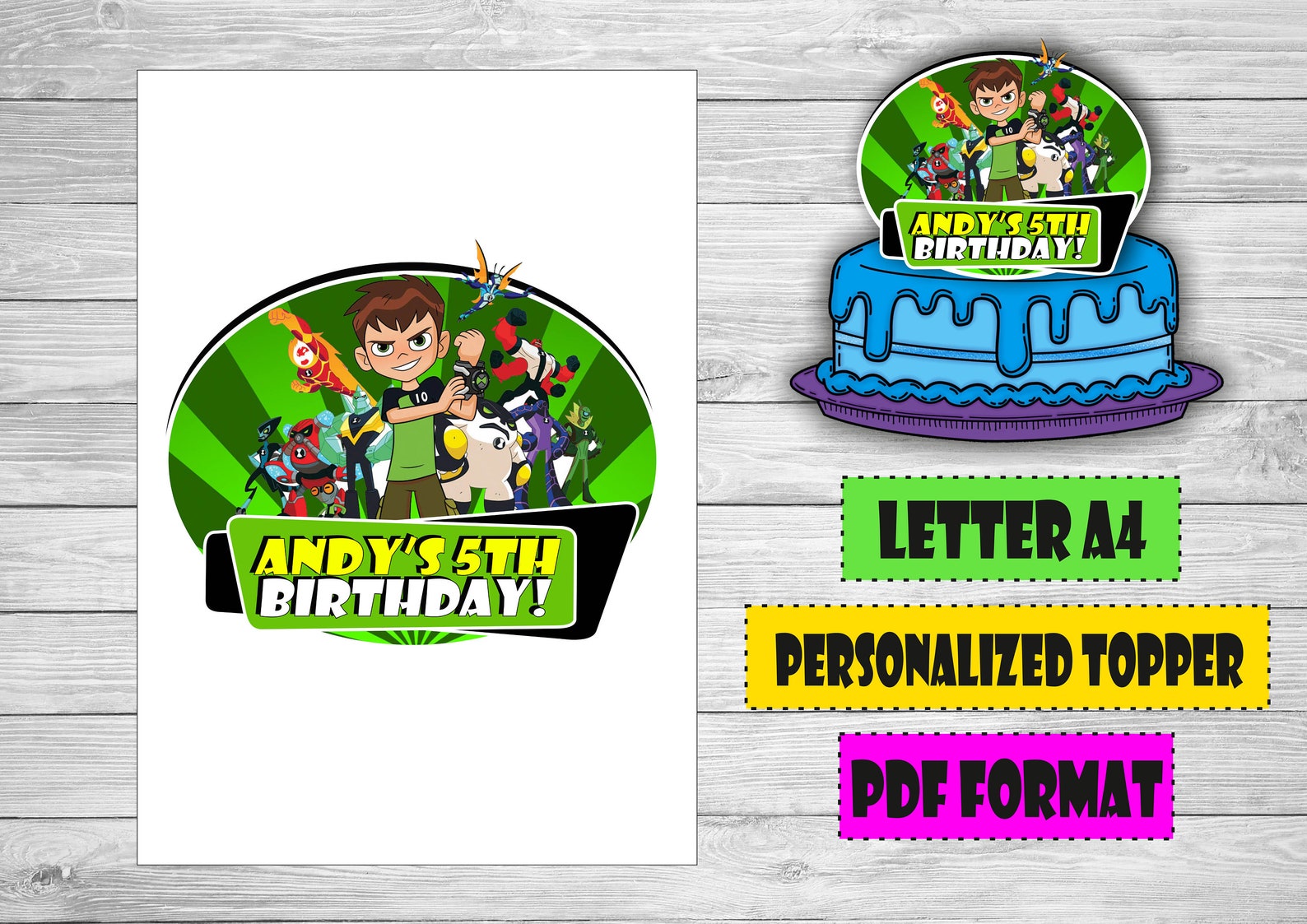 Digital Ben 10 cake topper Personalized Ben ten party decor | Etsy