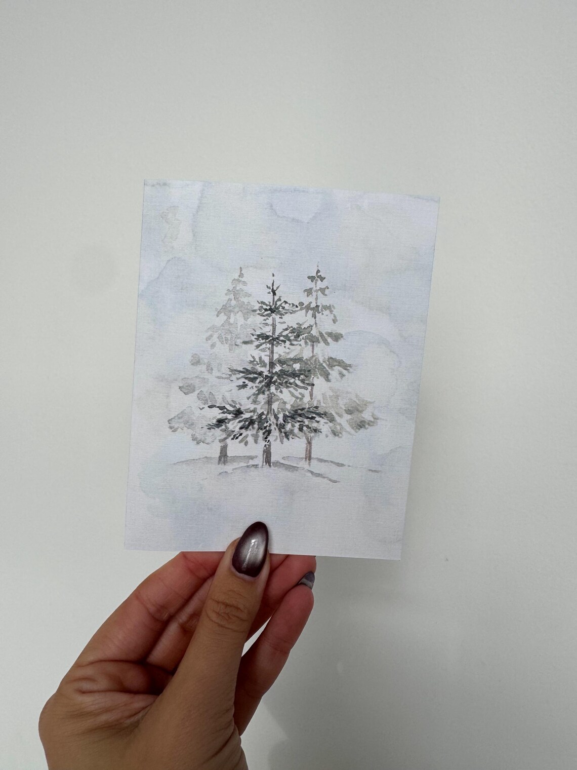 Watercolor Cards for Christmas Winter Trees Holiday Note Card Set of 5 ...