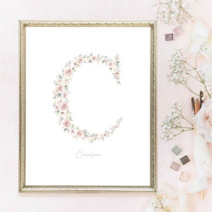 Custom Floral Letter Art Floral Initial Watercolor Nursery Baby Shower ...