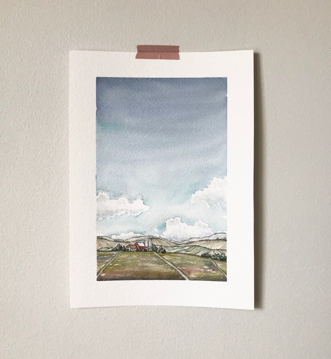 Country Living - Midwest Collection Watercolor Landscape Farm Painting ...