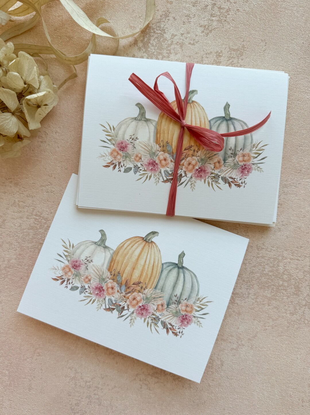Fall Pumpkins Note Card Set Watercolor Flowers Fall Stationery - Etsy