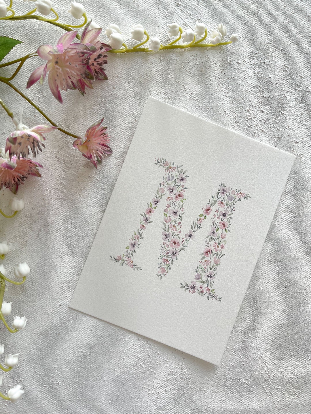 Custom Floral Letter Art Floral Initial Watercolor Nursery Baby Shower ...