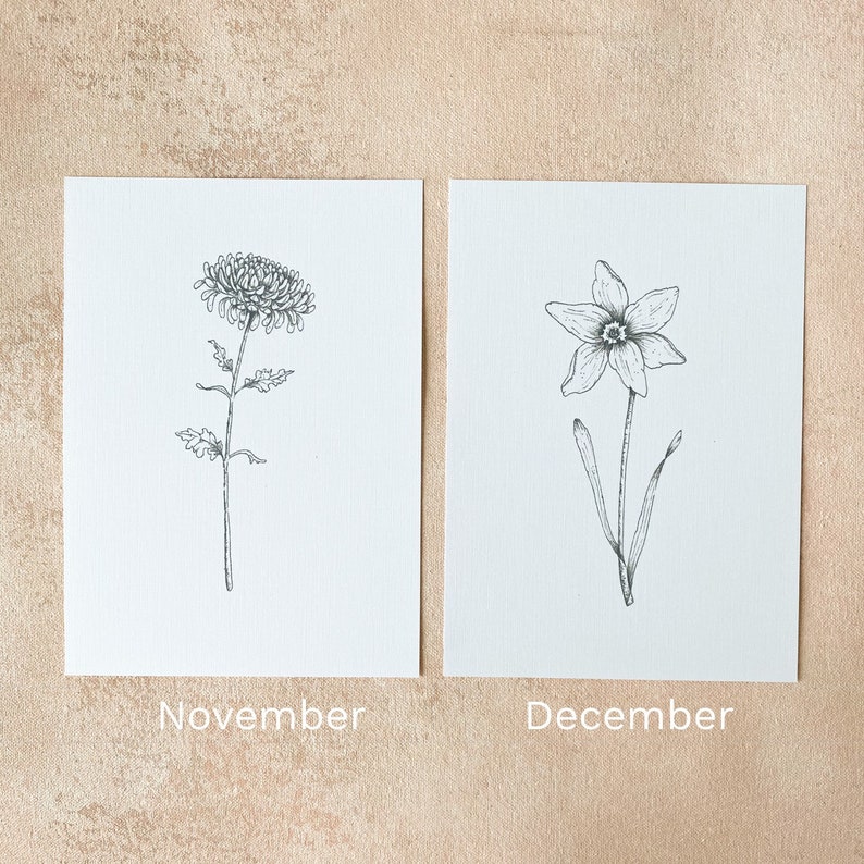 Ink Birth Month Flower Prints. Floral Garden Collage Floral - Etsy