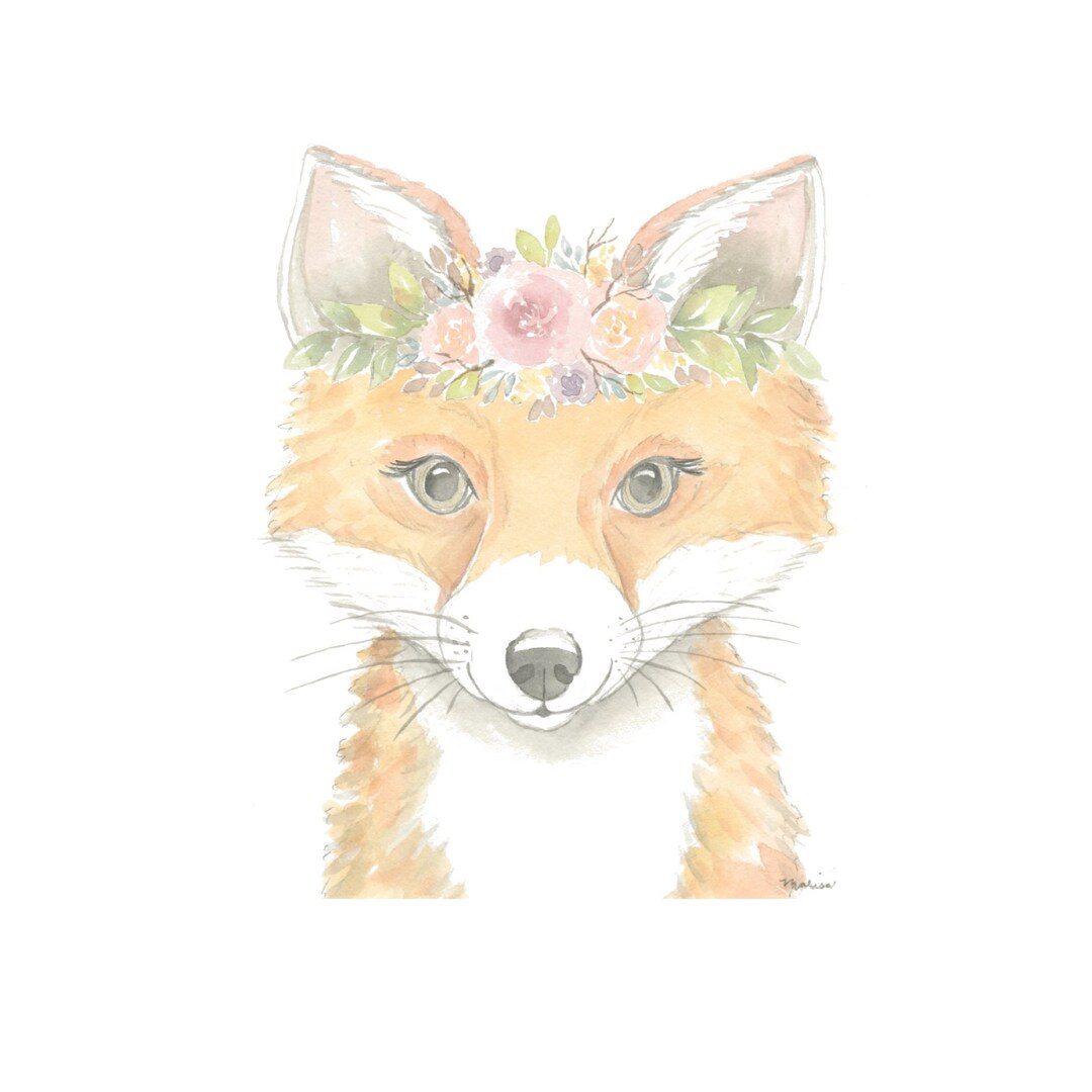 Flora the Fox Watercolor Woodland Animal Decor Fox Painting - Etsy
