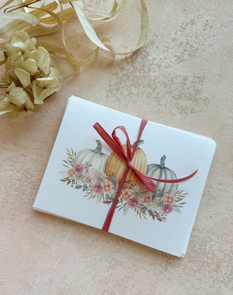 Fall Pumpkins Note Card Set Watercolor Flowers Fall Stationery - Etsy