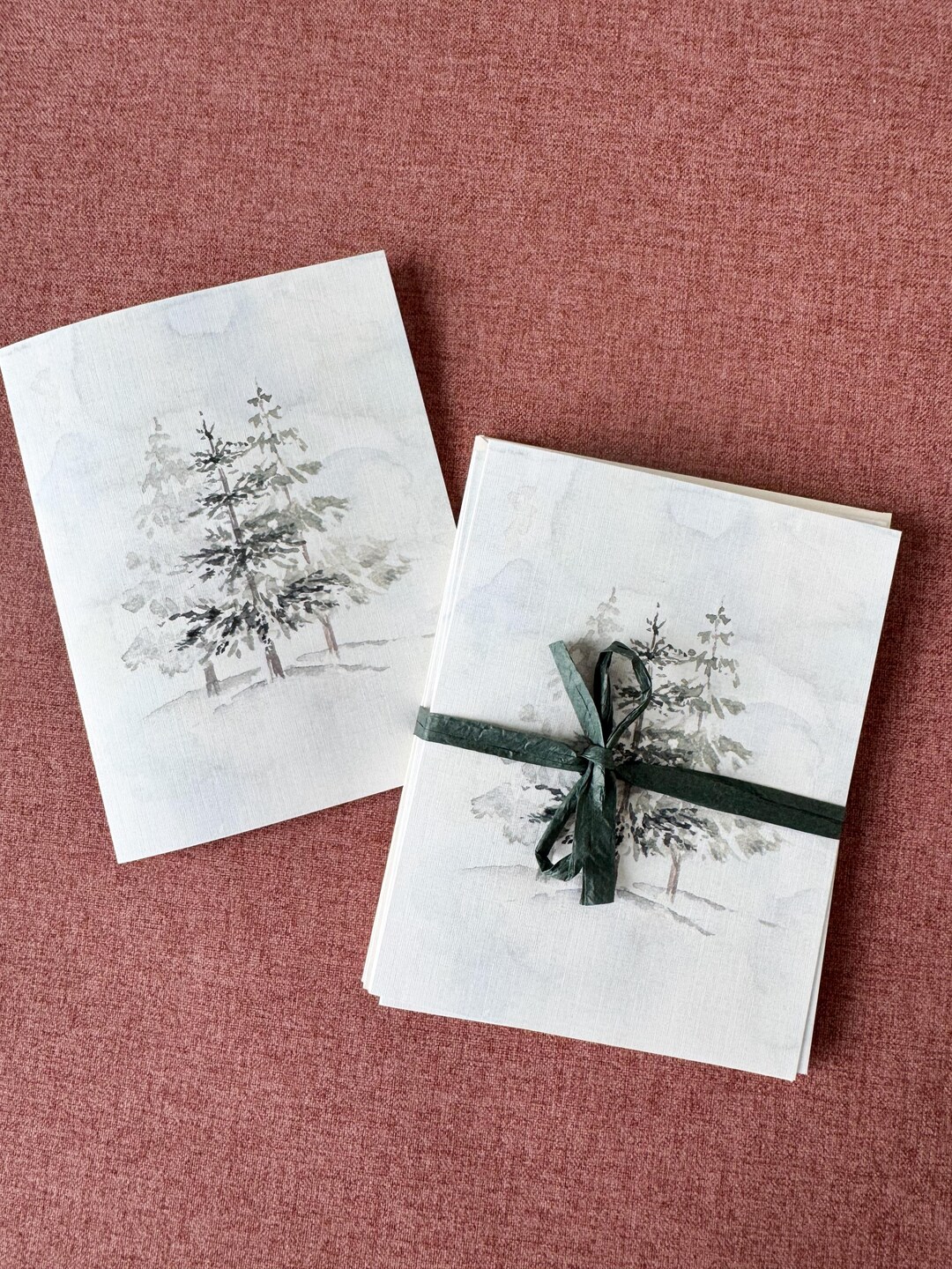 Watercolor Cards for Christmas Winter Trees Holiday Note Card Set of 5 ...