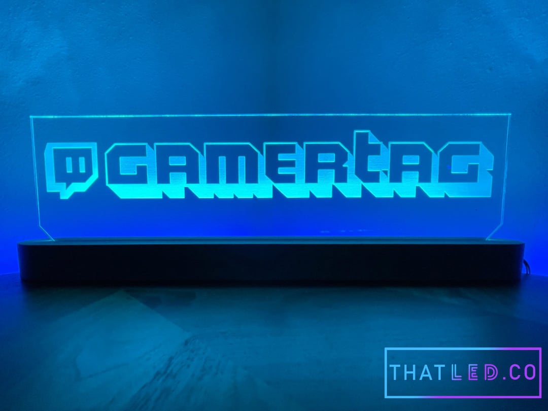 Large Custom Gamertag LED Sign With Awesome Wood Base - for Streamers ...