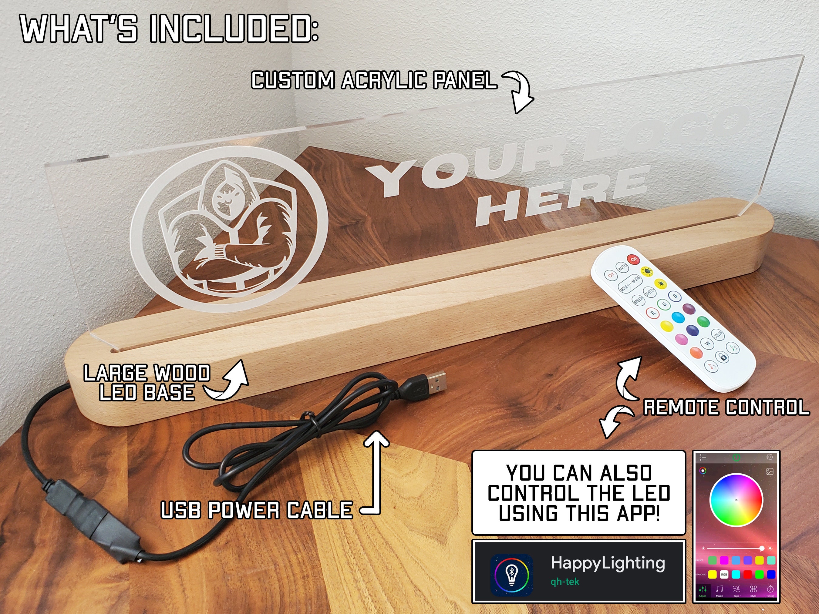 Large Custom LED Sign With Your Logo Large Wood Base for - Etsy