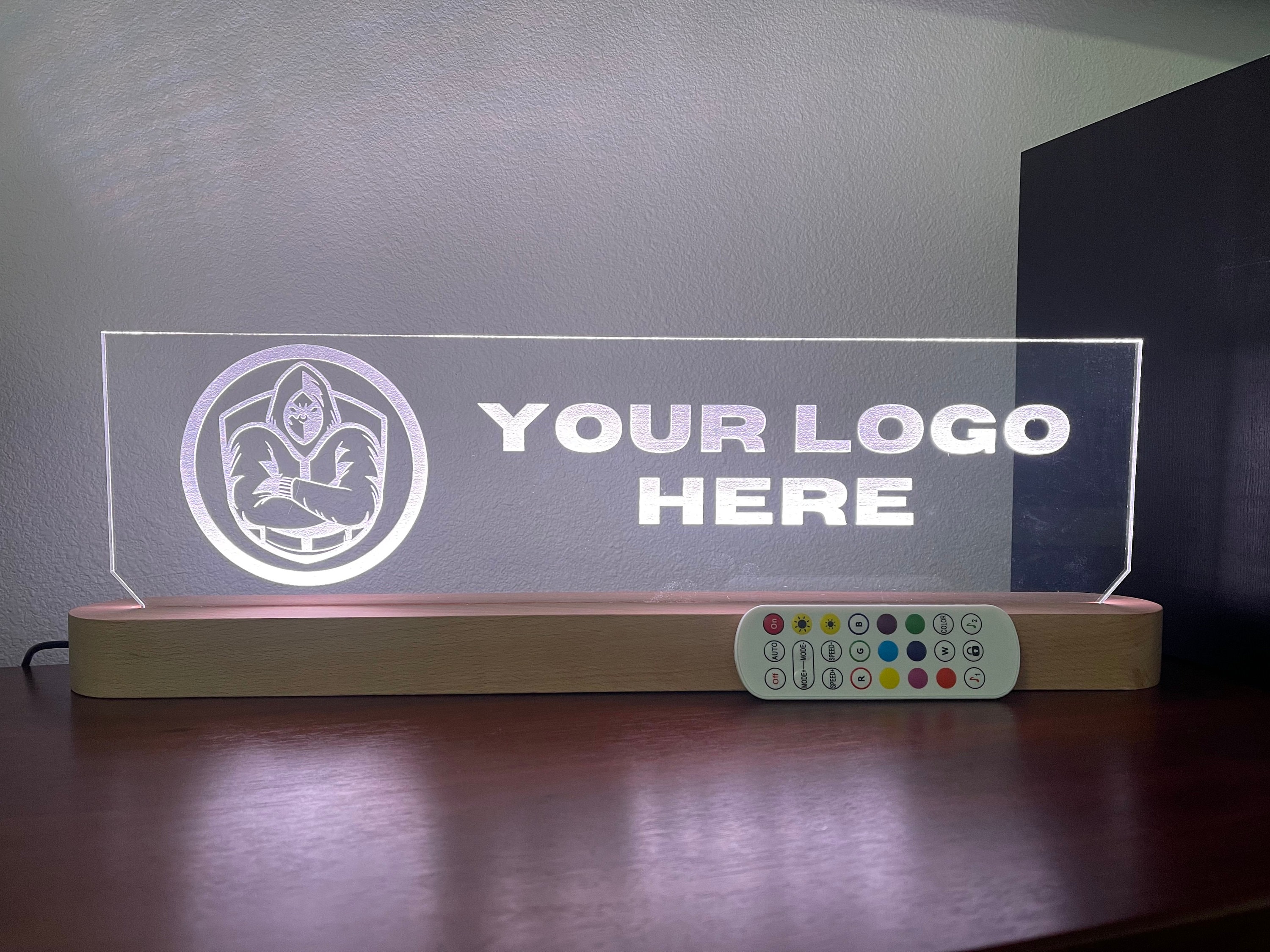 Large Custom LED Sign With Your Logo Large Wood Base for - Etsy