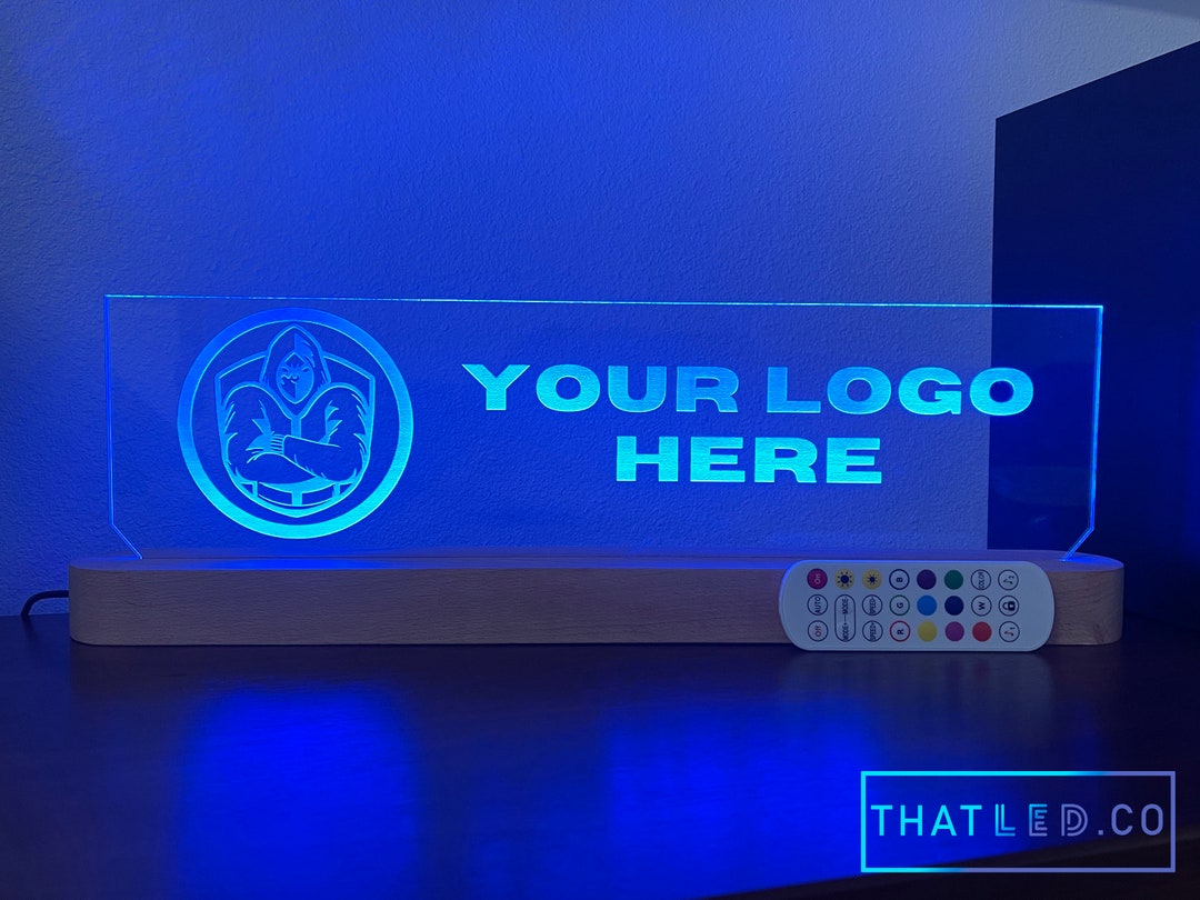 Large Custom LED Sign With Your Logo - Large Wood Base - for Streamers ...