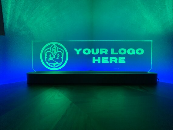 Large Custom LED Sign With Your Logo Large Wood Base for | Etsy