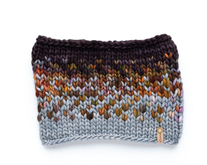 Gray and Brown Multi Color Merino Wool Fair Isle Hand Knit Cowl, Luxury ...