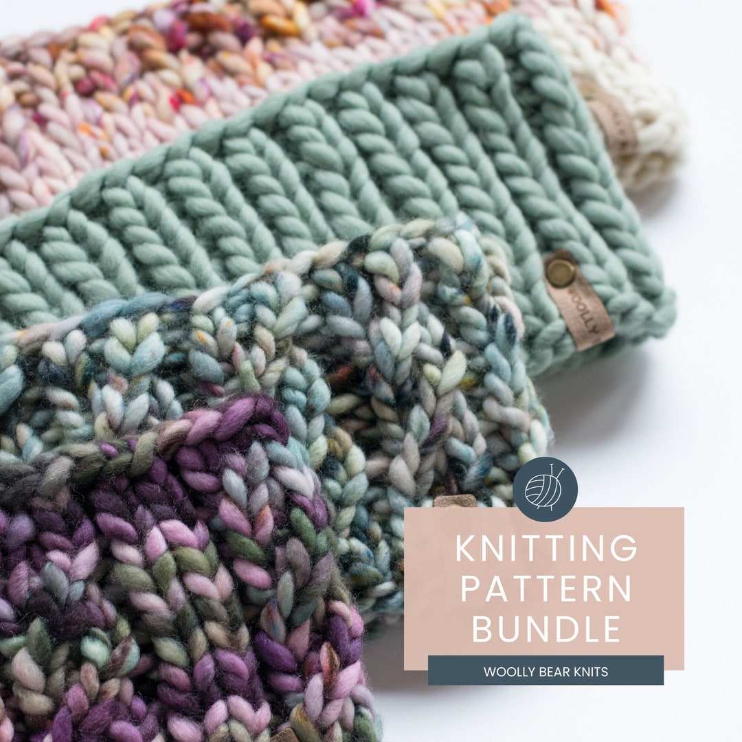 KNITTING PATTERN BUNDLE: 5 Knitting Pattern Bundle, Easy Knit Headband ...
