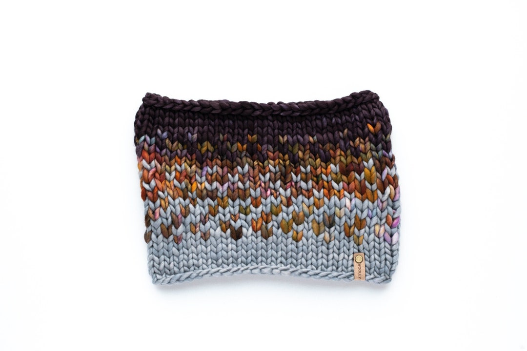 Gray and Brown Multi Color Merino Wool Fair Isle Hand Knit Cowl, Luxury ...