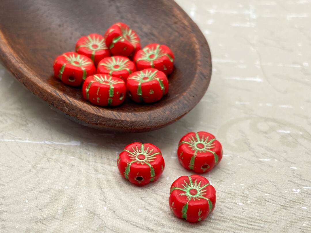 Hawaiian Hibiscus Flower Beads | 8mm | Set of 10 | Ladybird Red With ...
