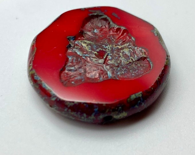 Premium Czech Large Buddha Coin Bead ~ 23mm ~ Rustic Red Picasso ...